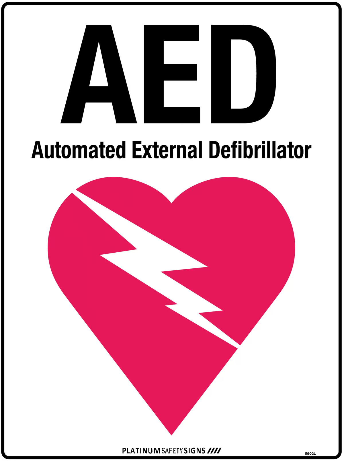 (Black,Red/White) AED with Symbol — Platinum Safety Signs